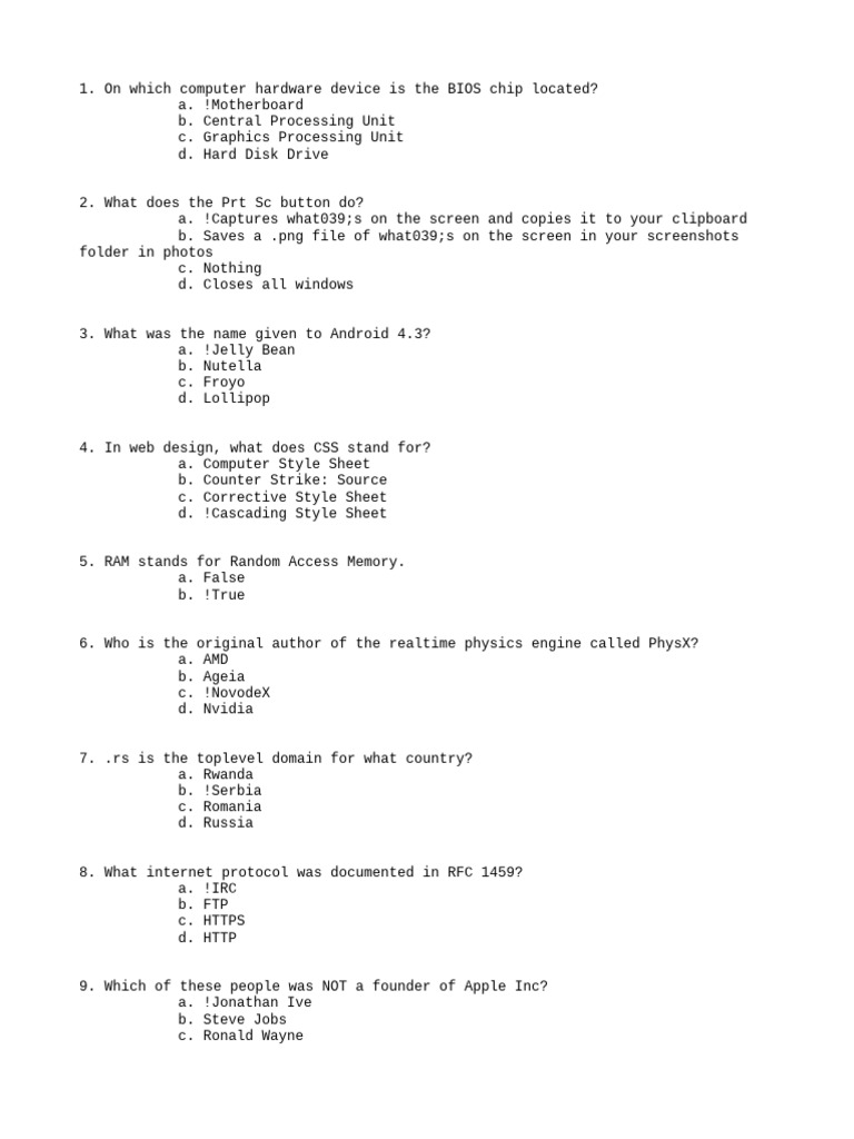 Phys233 Quiz 2 | PDF | Printer (Computing) | Random Access Memory
