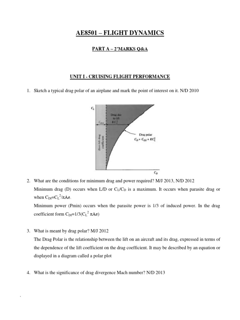 Ae8501 FD Part A and B | PDF | Drag (Physics) | Flight Control Surfaces
