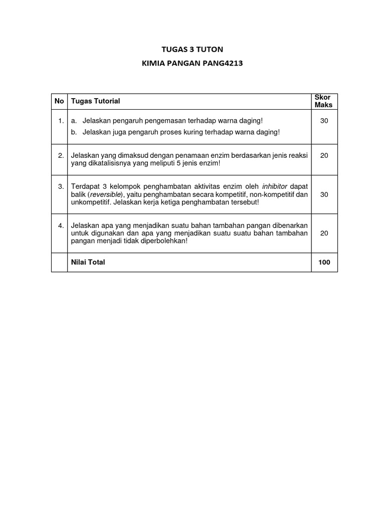 Tugas 3 Tuton Kimia Pangan PANG4213 | PDF