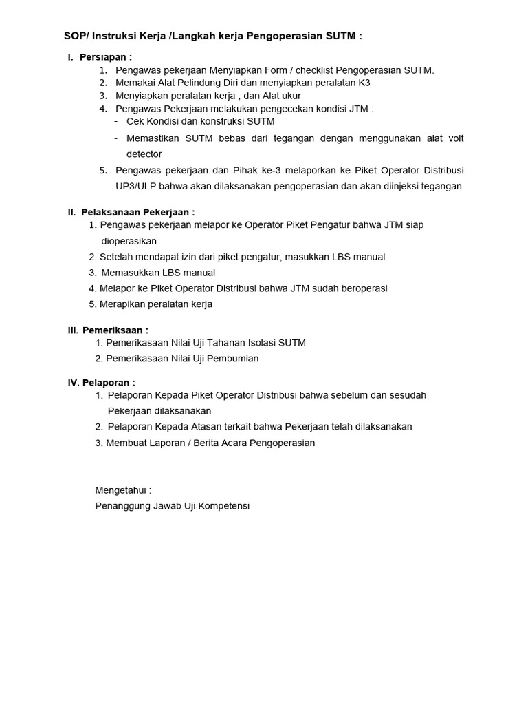 Sop Pengoperasian JTM | PDF