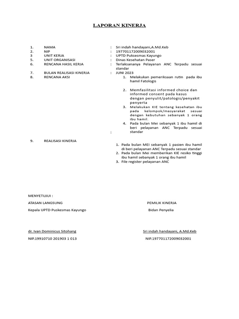 Contoh Bukti Dukung Kinerja | PDF | Kesehatan Holistik