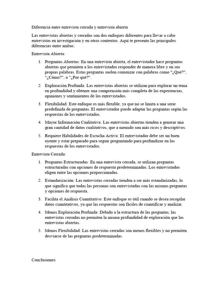 Diferencias Entrevista Abierta vs Cerrada | PDF | Investigación ...