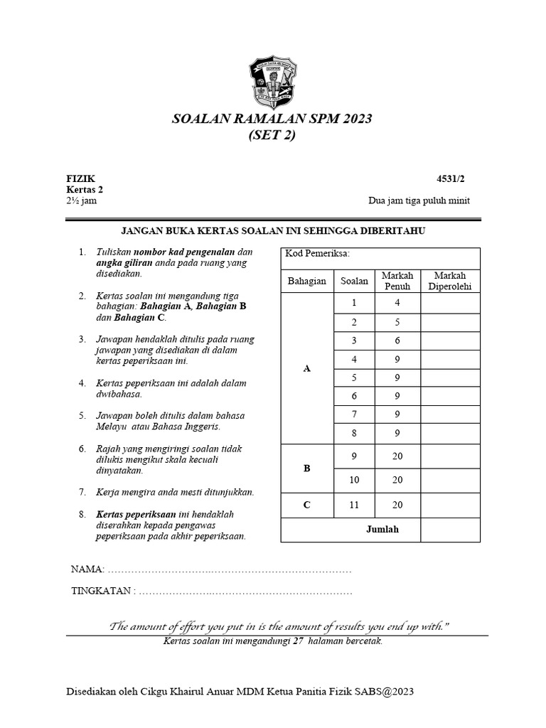 Soalan Ramalan Fizik SPM 2023 | PDF