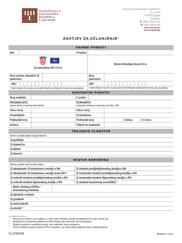 2750 - HR Zahtjev Za Uclanjenje 2021 | PDF