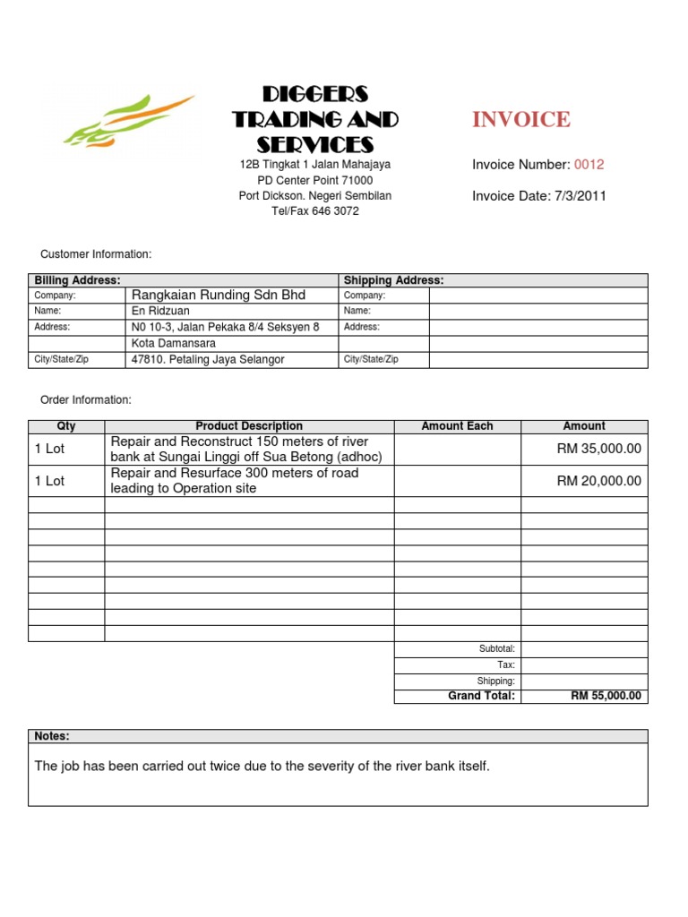 Diggers Invoice | PDF