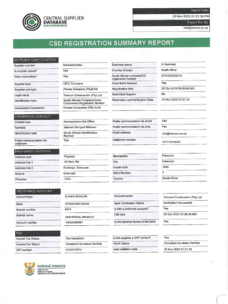 Trencon Construction (Pty) Ltd. Productions | PDF