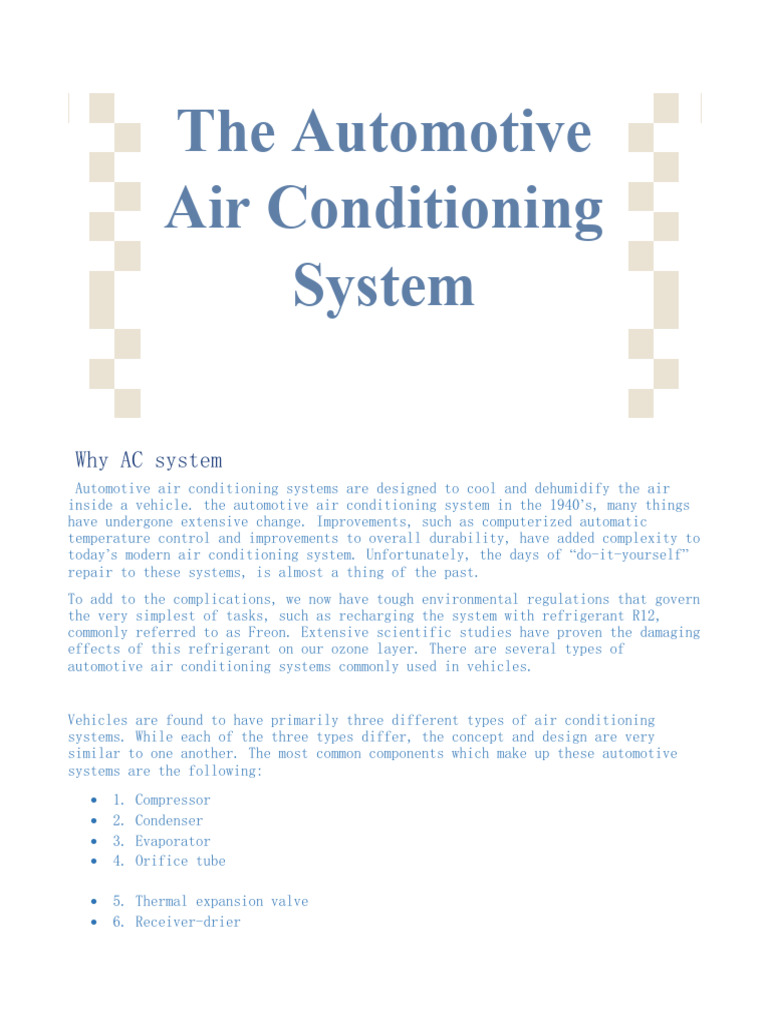 The Automotive Air Conditioning System | PDF | Gases | Materials
