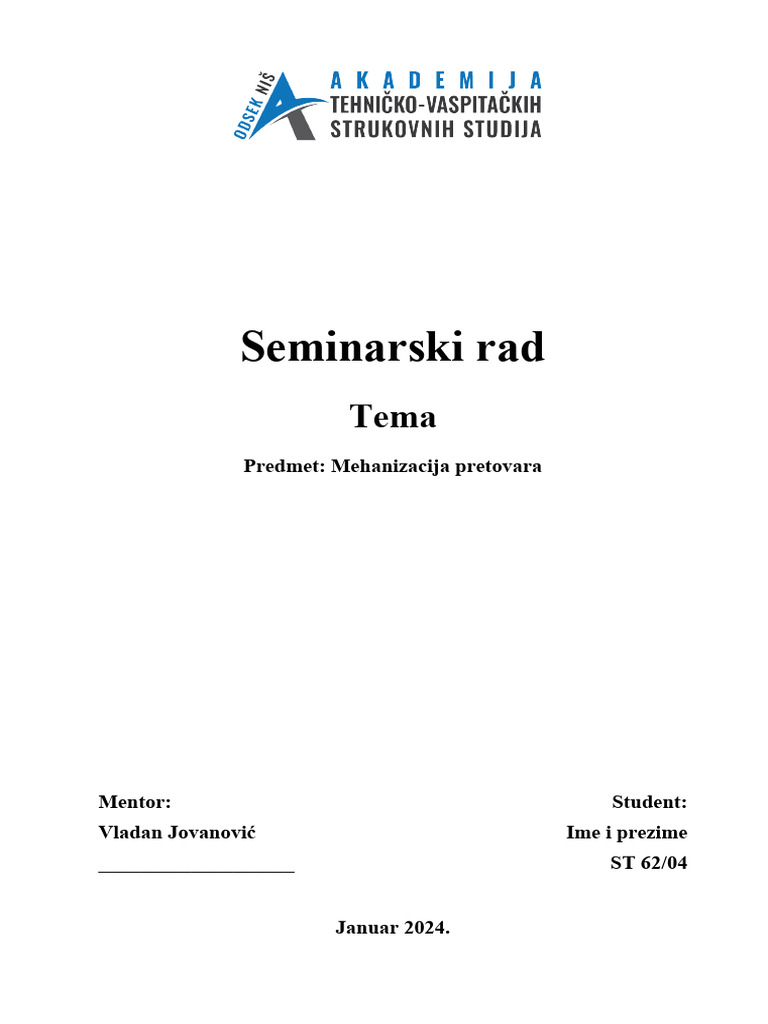 Uputstvo Za Pisanje Seminarskog Rada | PDF
