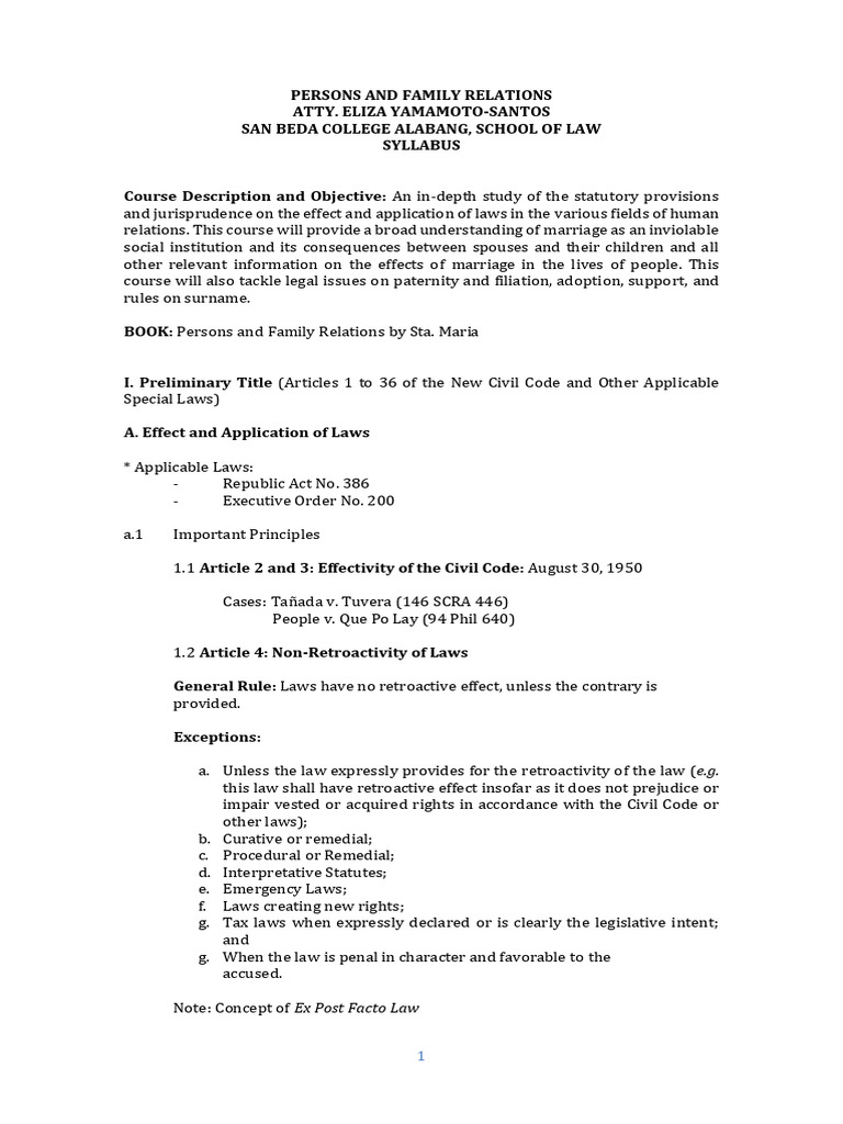 2023 Persons and Family Syllabus 1 | PDF | Precedent | Burden Of Proof ...
