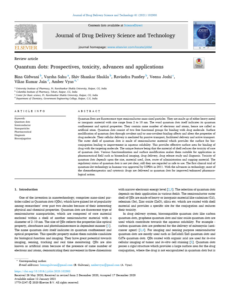Quantum Dots in Drug Delivery | PDF | Condensed Matter Physics ...