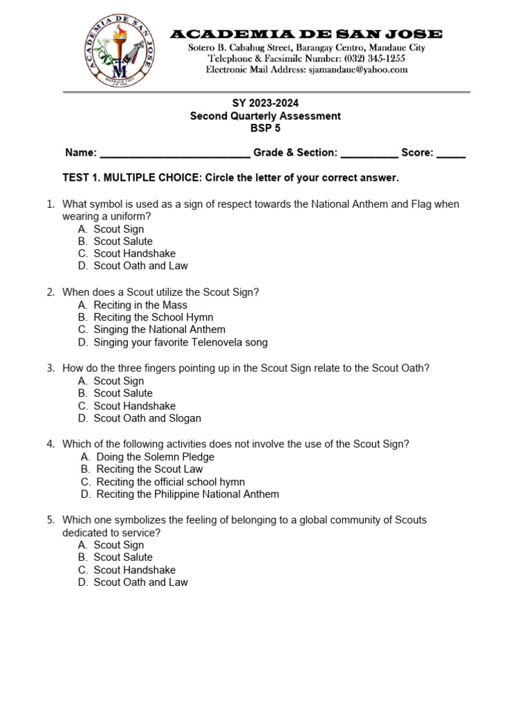 BSP 5 TQ 2nd Quarter | Download Free PDF | Scouting