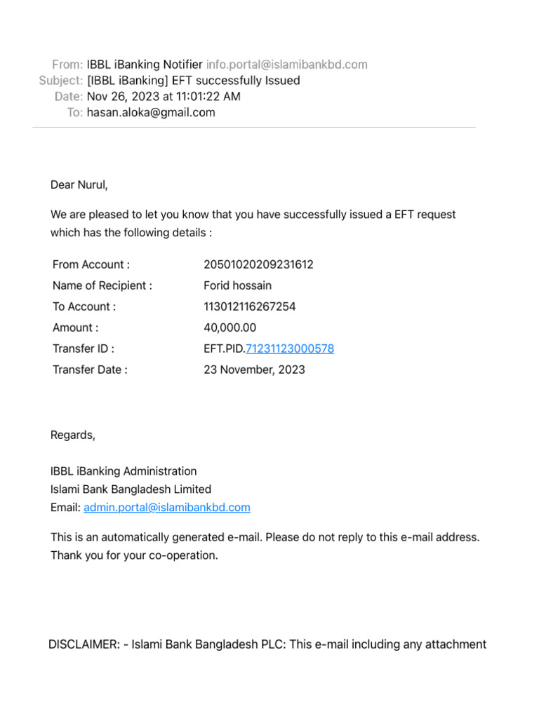 (IBBL IBanking) EFT Successfully Issued 2 | PDF