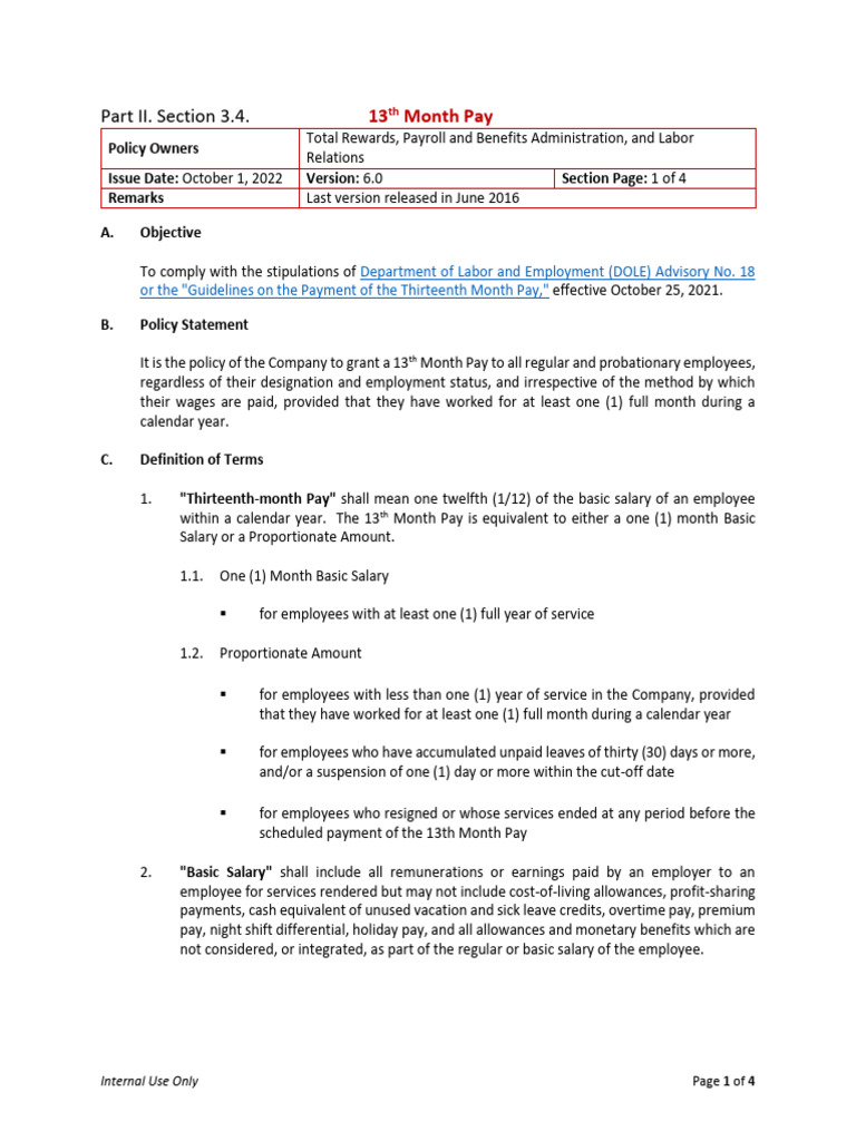 PLDT 13th Month Pay | PDF | Cost Of Living | Salary
