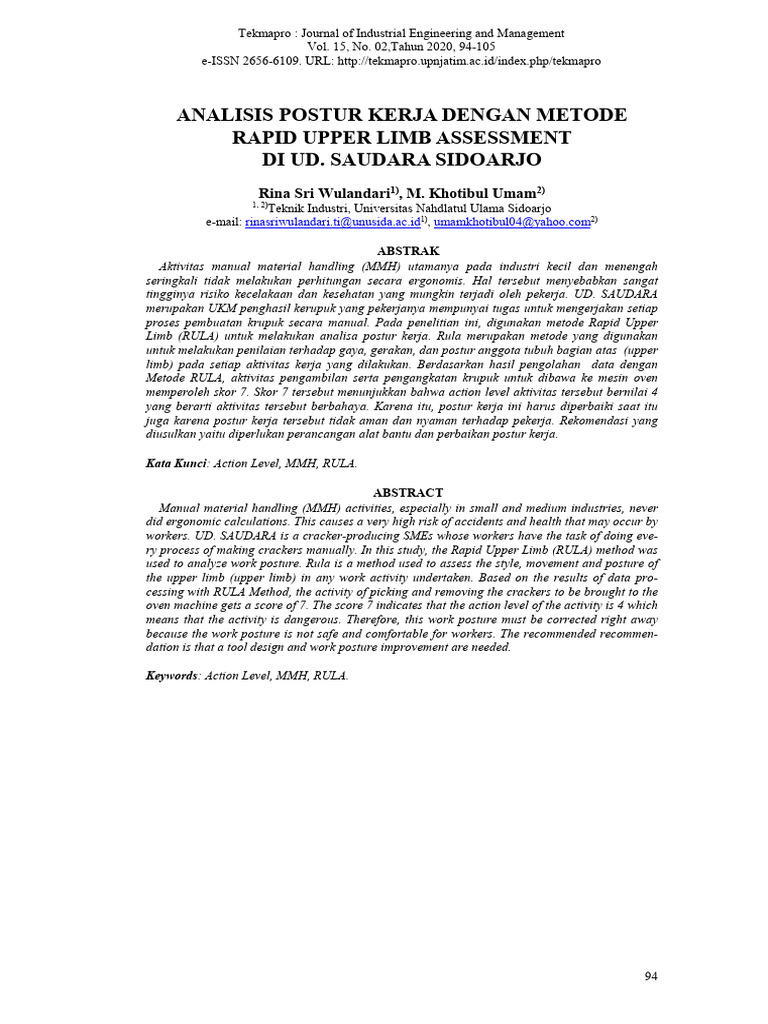 Analisis Postur Kerja Pada Ukm Kerupuk | PDF