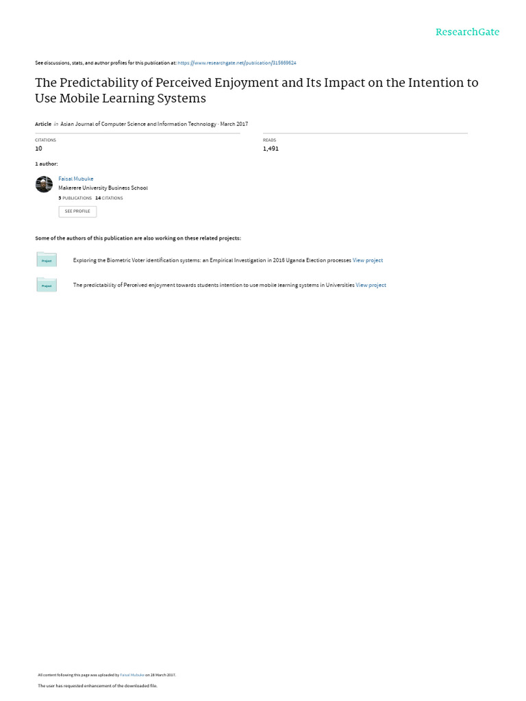 The Predictability of Perceived Enjoyment and Its Impact On The Intention To Use Mobile Learning ...