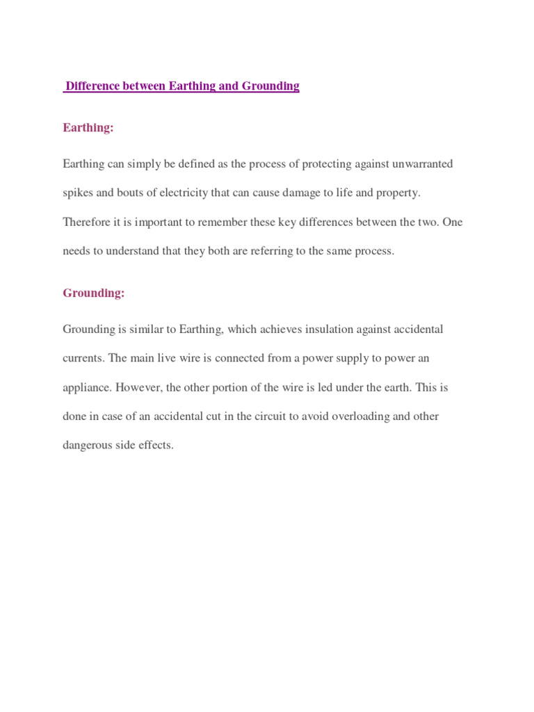 Difference Between Earthing and Grounding | PDF | Electricity | Equipment
