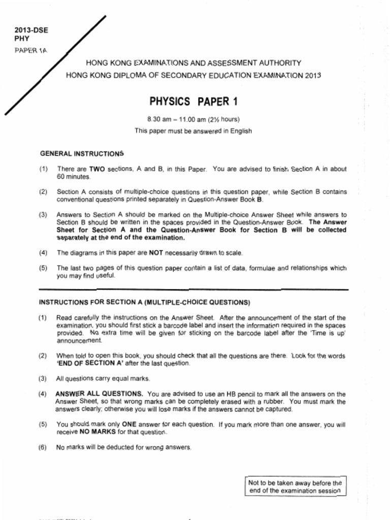 2013 Dse Phy 1 | PDF | Electrical Resistance And Conductance | Physical Sciences