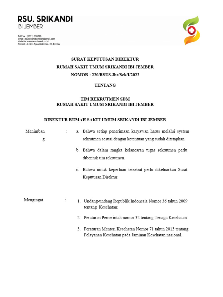 SK Rekrutmen | PDF | Pengelolaan Keuangan & Uang