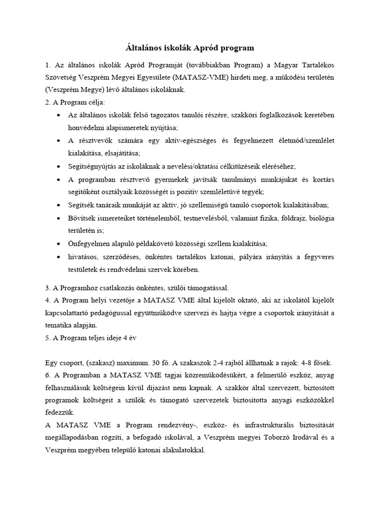 Apród Program (AP) 2021-2022 | PDF