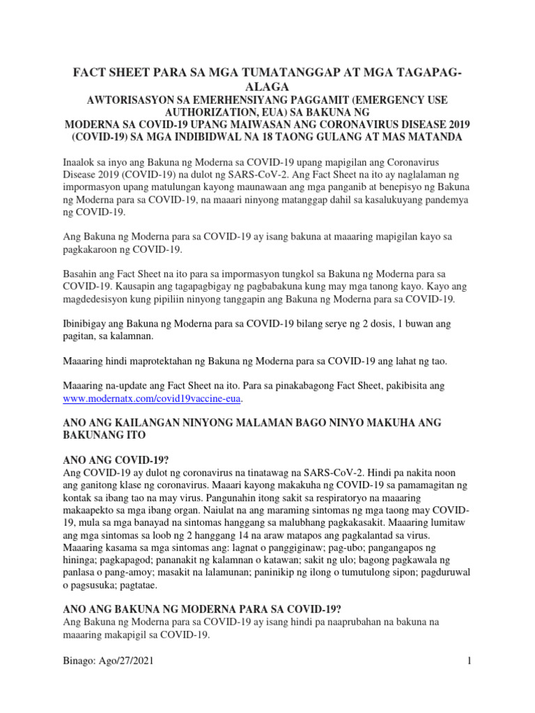 Eua Fact Sheet Recipients Tagalog | PDF