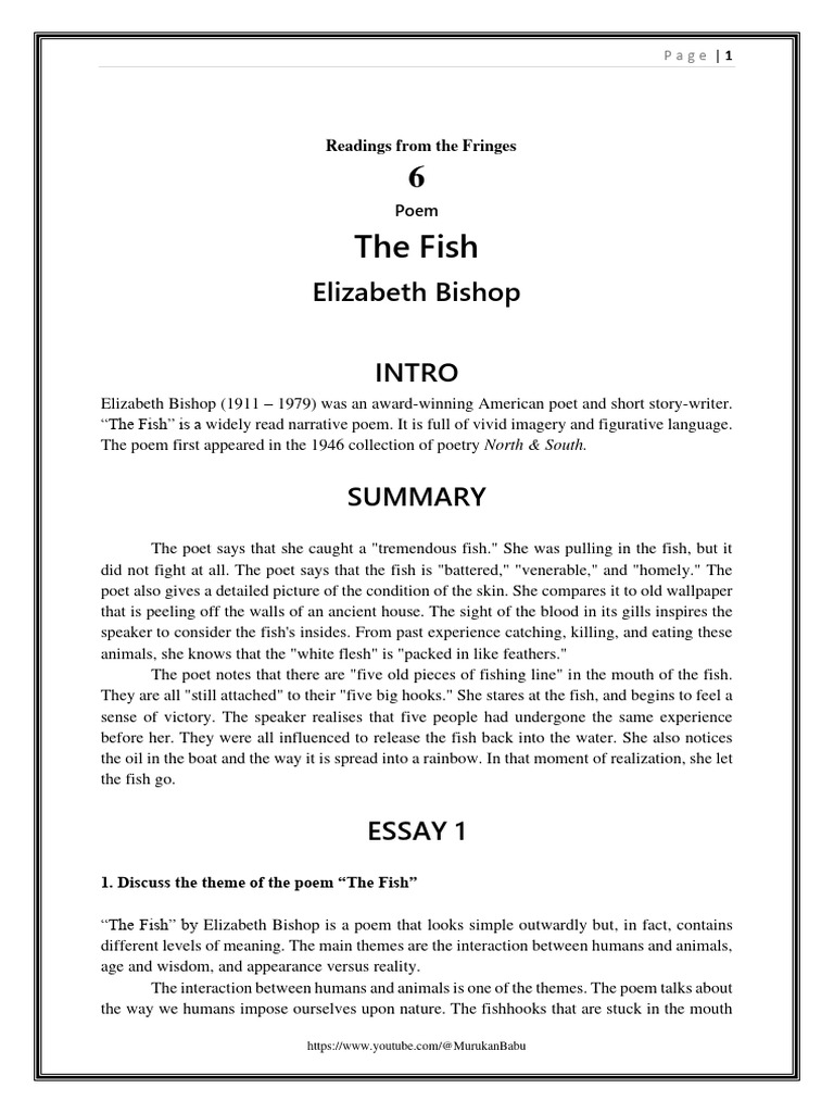 THE FISH E. Bishop - Essay Short Answer | PDF | Poetry