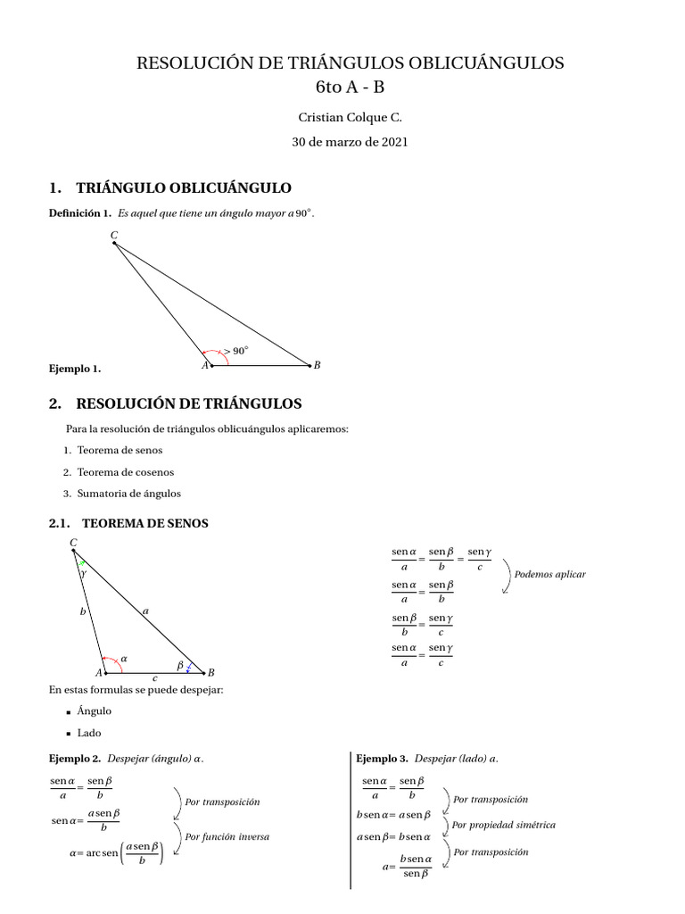 Resolucion de Triangulos Oblicuangulos | PDF | Triángulo | Geometría euclidiana