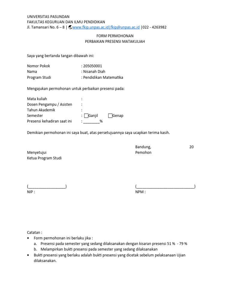 Format Perbaikan Presensi Baru | PDF