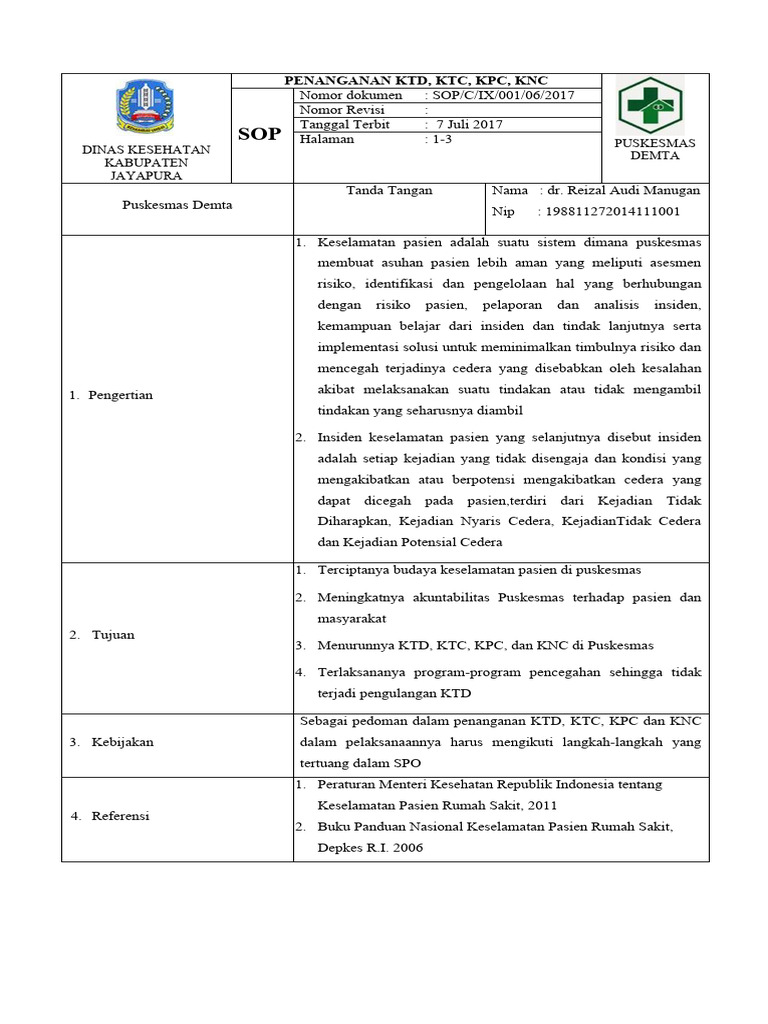 9.1.1 Ep 6 Sop Penanganan KTD, KTC, KPC, KNC Demta | PDF | Sains ...