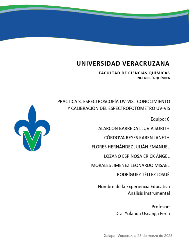 Práctica 3. Espectroscopía UV-VIS - Equipo - 6 | PDF | Espectrofotometria | Espectroscopía ...