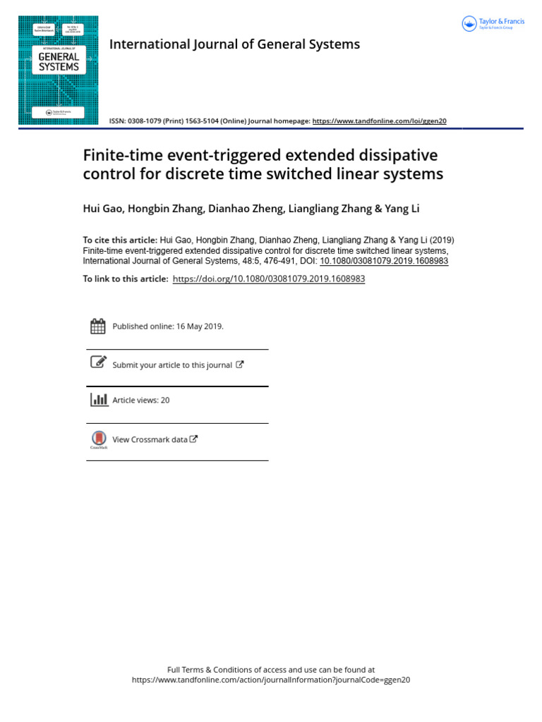 Finite-Time Event-Triggered Extended Dissipative Control For Discrete Time Switched Linear ...