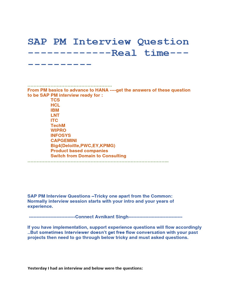 Sap Interview PM Avni | Download Free PDF | Calibration | Cost
