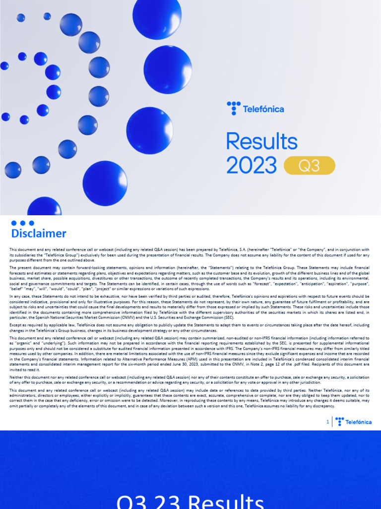 Telefónica - Presentation Jan-Sep 23 | PDF | Economies | Business