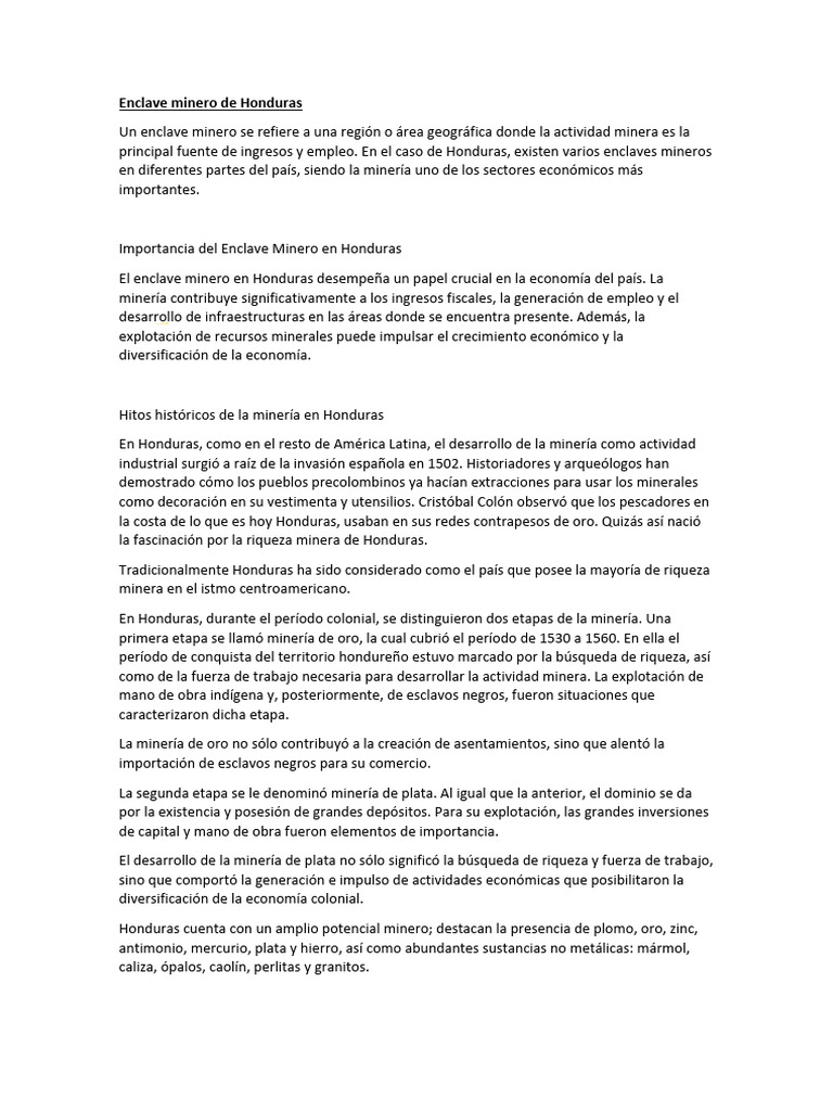 Enclave Minero en Honduras: Impacto y Historia | PDF | Minería | Honduras