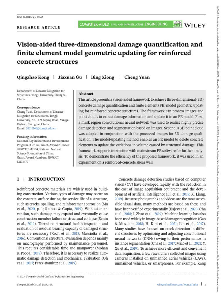 Vision-Aided Three-Dimensional Damage Quantification and Finite Element Model Geometric Updating ...