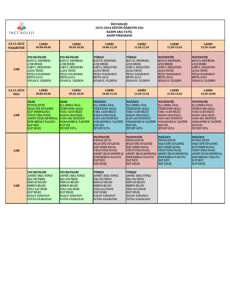02 - İk 2023-2024 Kasim Ara Tati̇l 5ab Kamp Programi | PDF