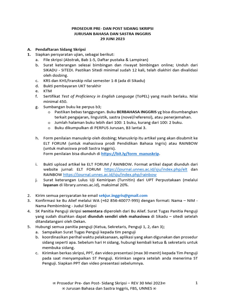 Prosedur Pre - Dan Post - Sidang Skripsi - REV - 30 Mei 2023 | PDF | Sains & Matematika