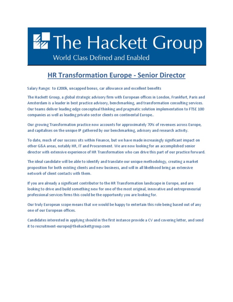 Senior Director HR Transformation Role | PDF