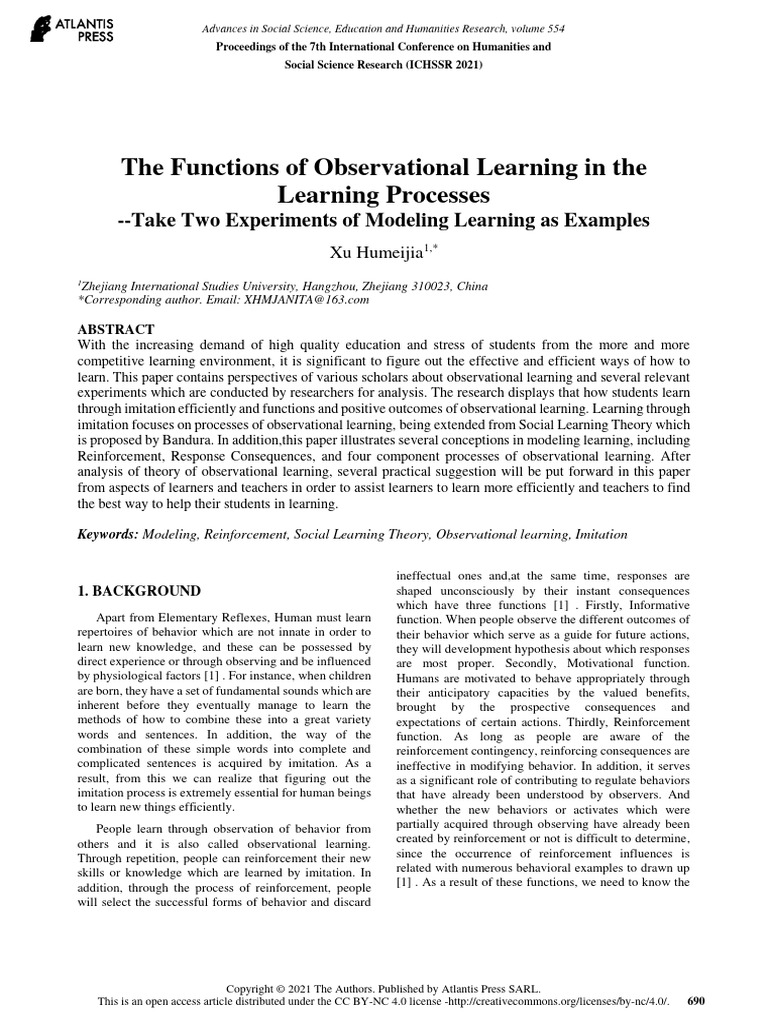 The Functions of Observational Learning in The Learning Processes | PDF | Learning | Reinforcement