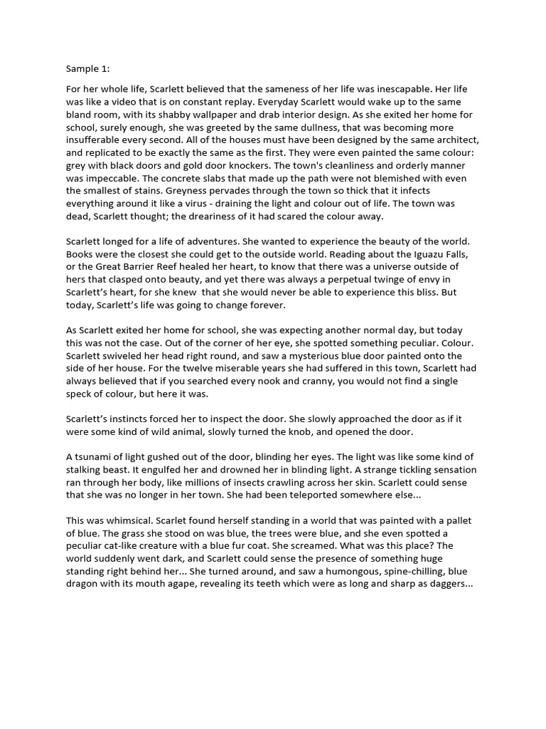 Year 7 Creative Writing - Sample Pieces | PDF