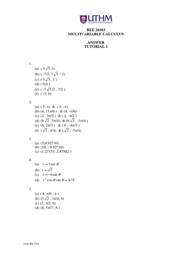 Tutorial1 Bee21503 Answer | PDF | Science & Mathematics | Technology & Engineering