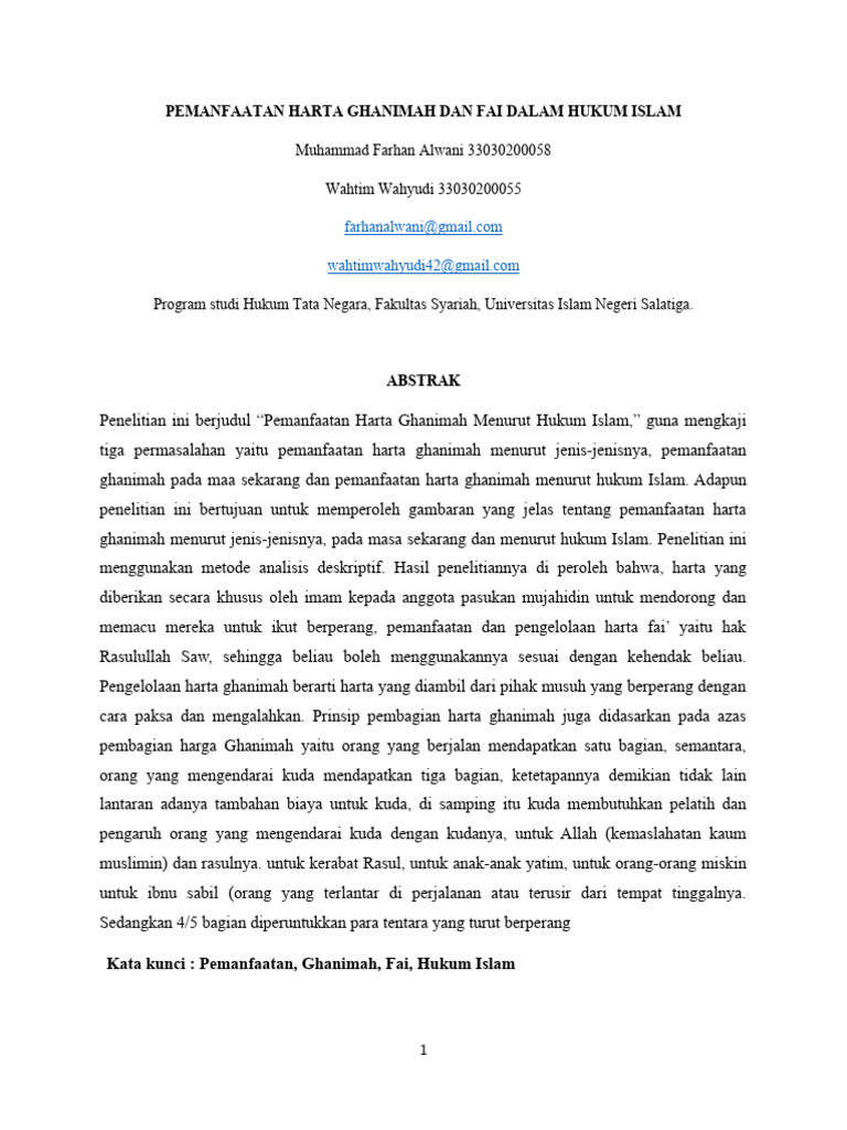 Pemanfaatan Harta Ghanimah dan Fai | PDF | Politik