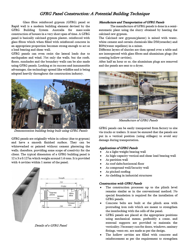 GFRG Panel Construction | PDF | Wall | Concrete