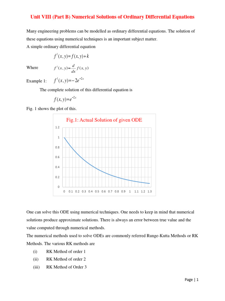 Unit Viii Part B Numerical Solutions For Odes Pdf Numerical