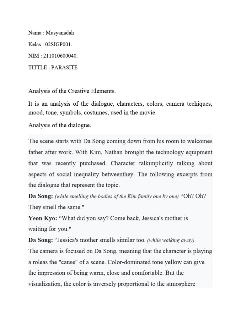 Analysis Film Parasite | PDF | Thought