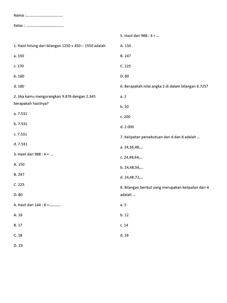 Soal Kelas 4SD | PDF