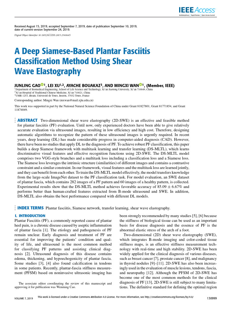 A Deep Siamese-Based Plantar Fasciitis Classification Method Using Shear Wave Elastography | PDF ...