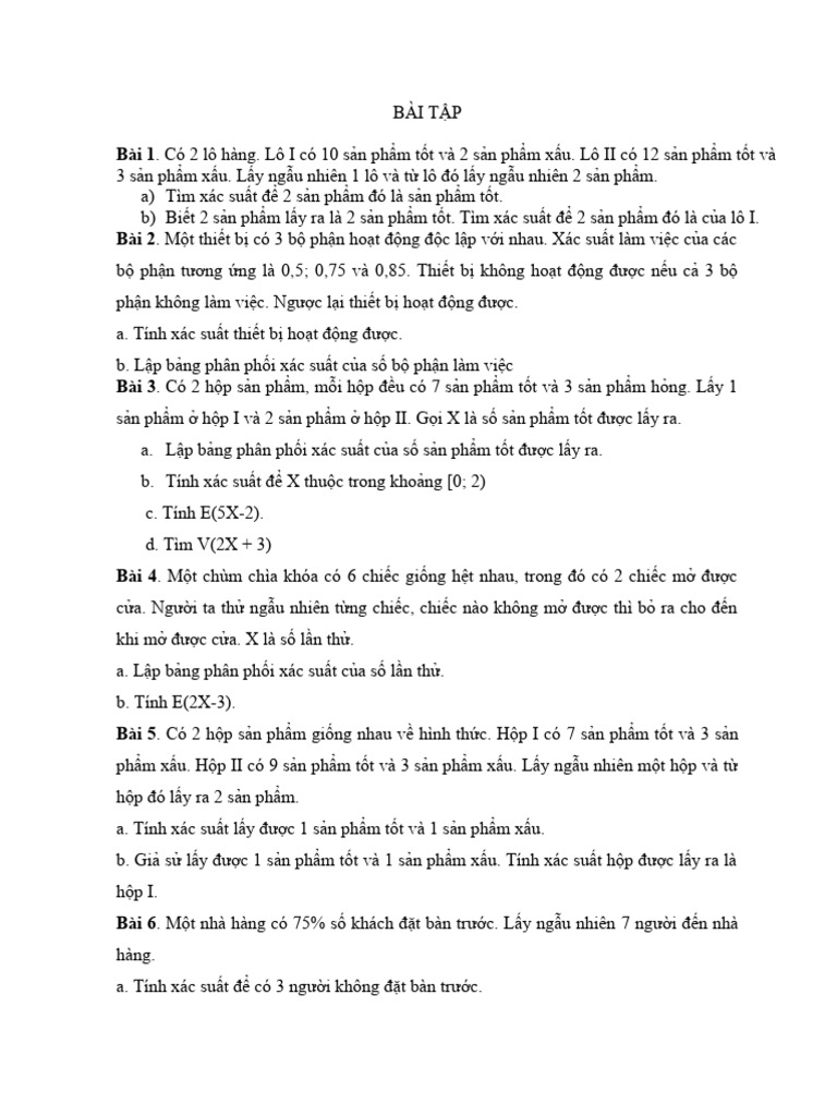 BÀI TẬP ÔN TẬP XSTK | PDF