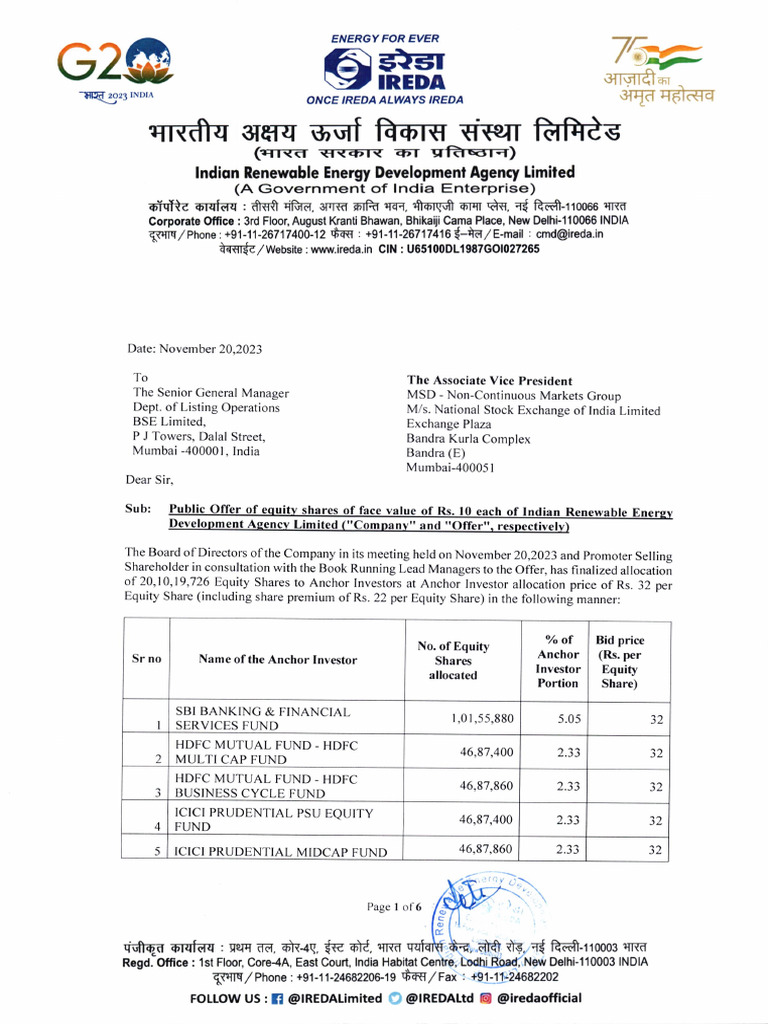 Anchor Intimation-Letter | PDF | Institutional Investors | Companies