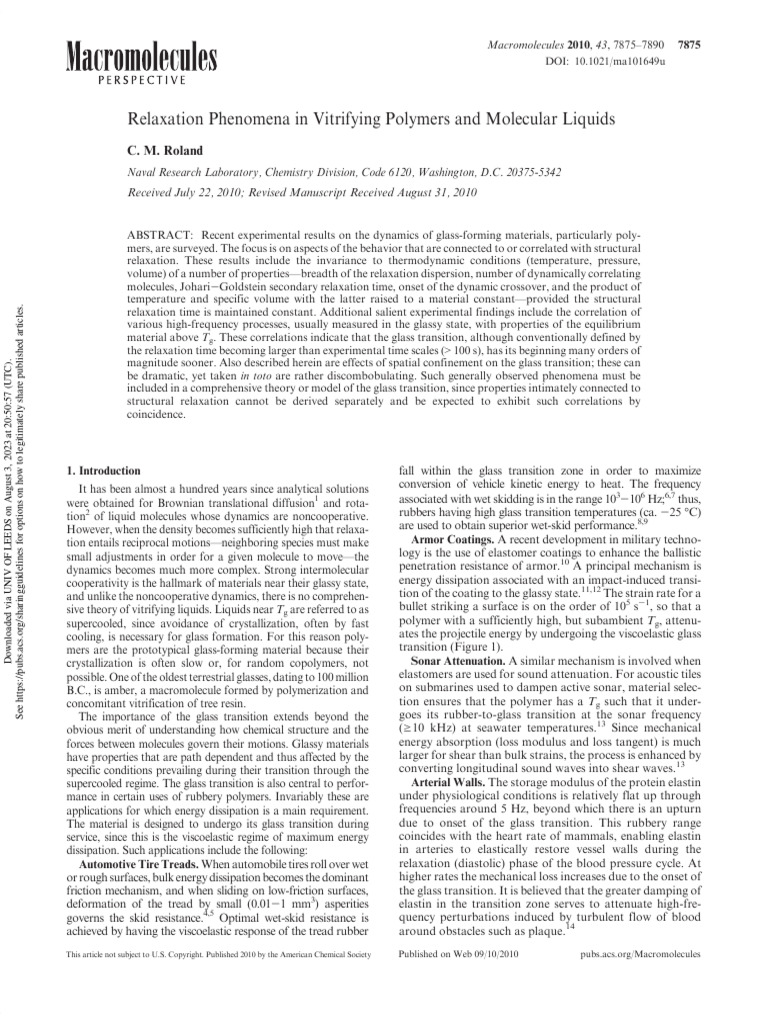 Relaxation Phenomena in Vitrifying Polymers and Molecular Liquids | PDF ...