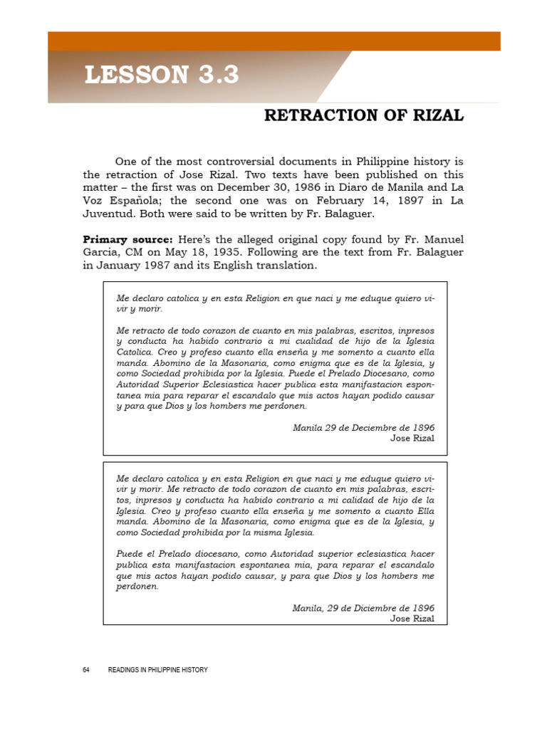 Rizal Retraction | PDF